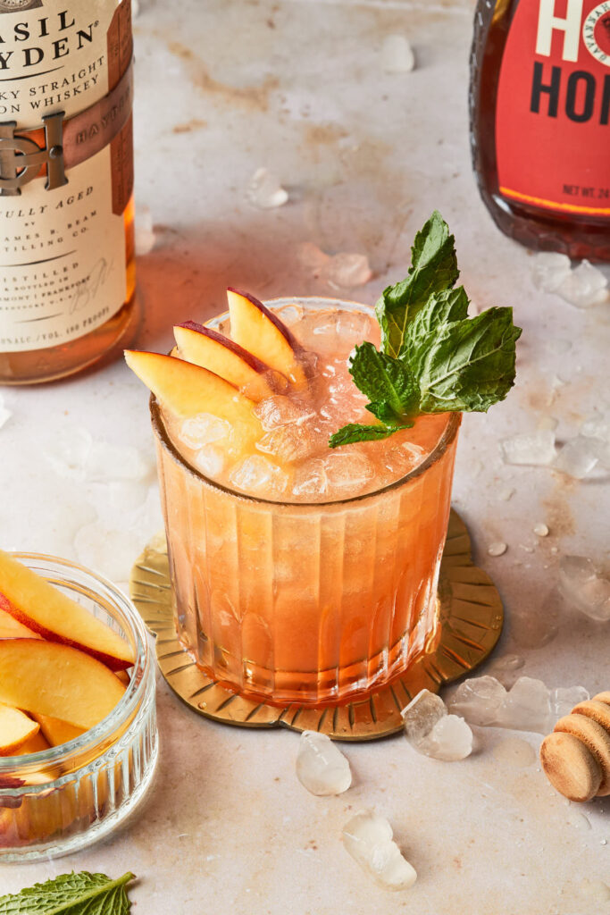 Hot Honey Peach Bourbon Smash - Another Cocktail Blog