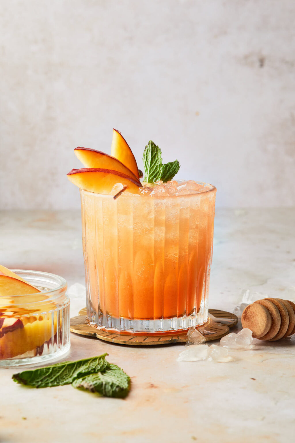 Hot Honey Peach Bourbon Smash - Another Cocktail Blog